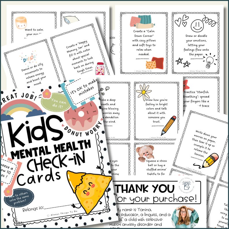Kids Mental Health Check in Cards Classroom Anxiety Motivational Card ...