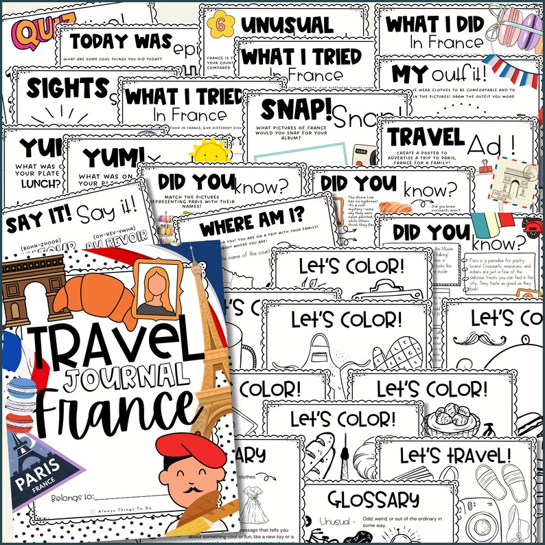 Kids Travel Journal Kids France Travel Printable France Travel Journal ...