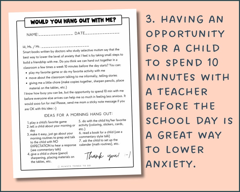 Selective Mutism Classroom Information Worksheet Selective Mutism Child ...