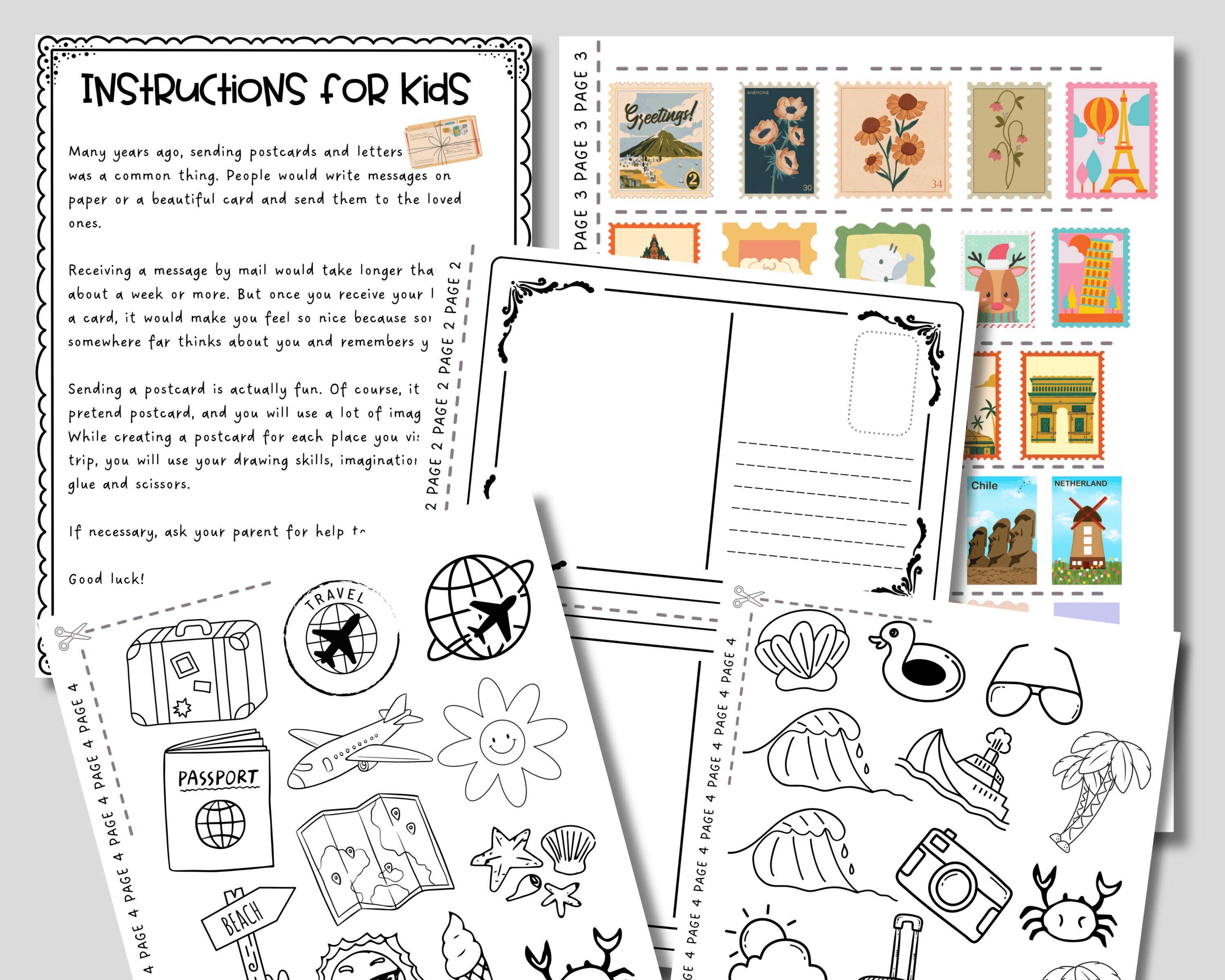 Travel Journal Postcards for Kids Travel Journal Printable Postcard ...