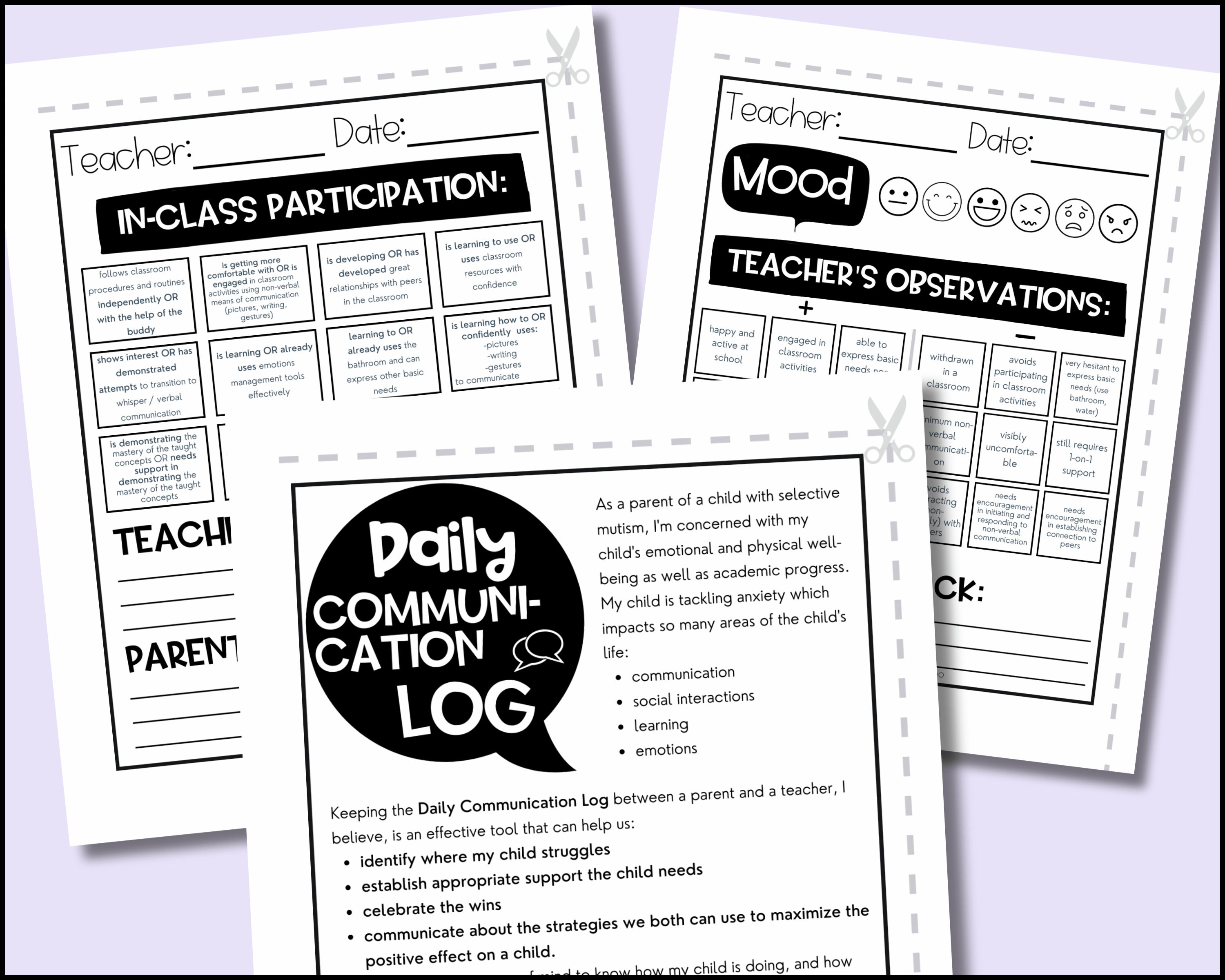 Selective Mutism Parent Teacher Communication Log Selective Mutism ...