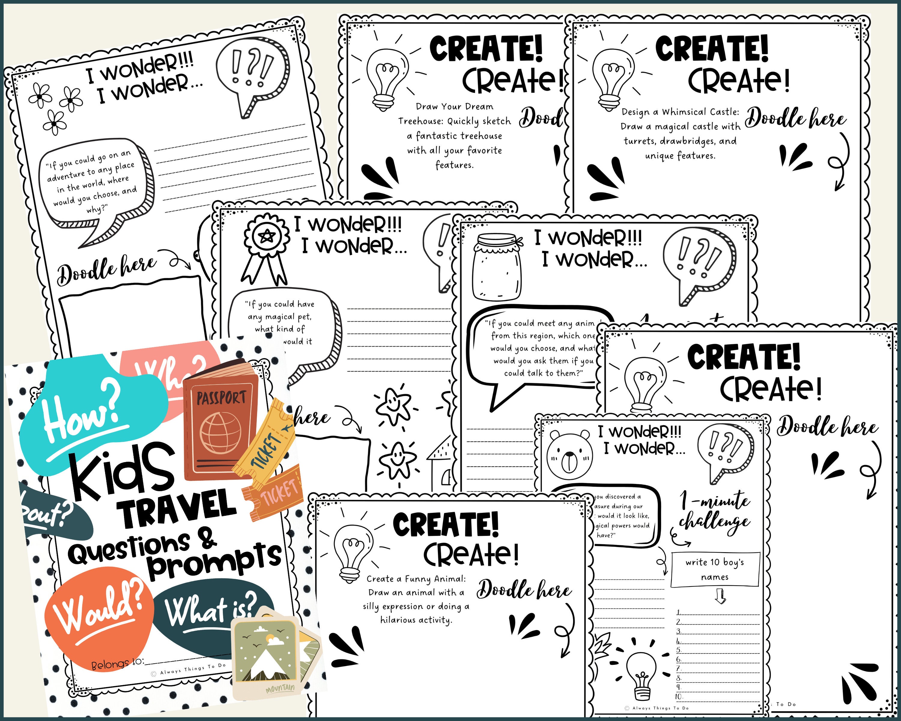 Kids Travel Journal Questions and Prompts for Writing Coloring Travel ...