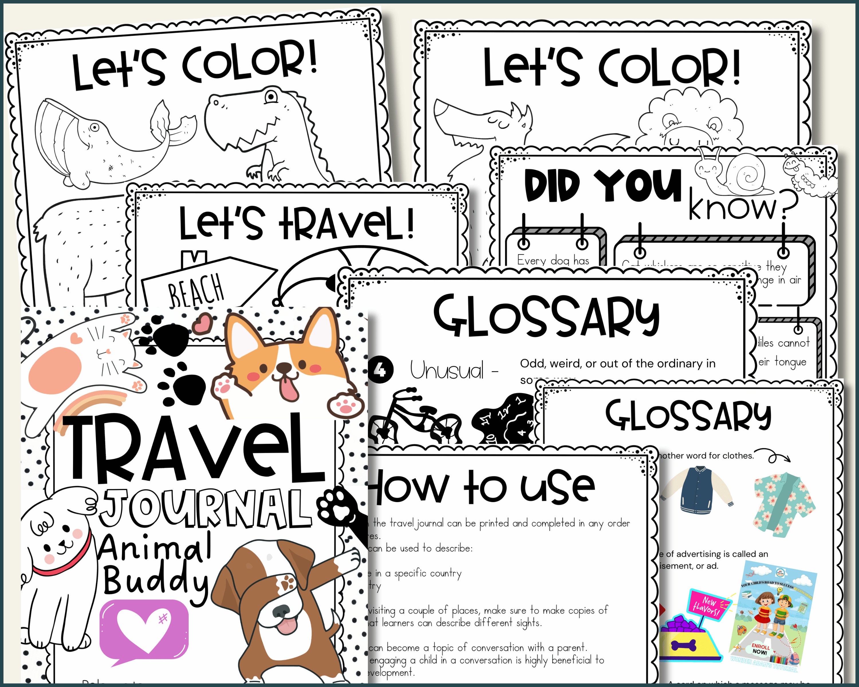 Kids Travel Journal Animal Travel Journal Animal for Kids Vacation Book ...