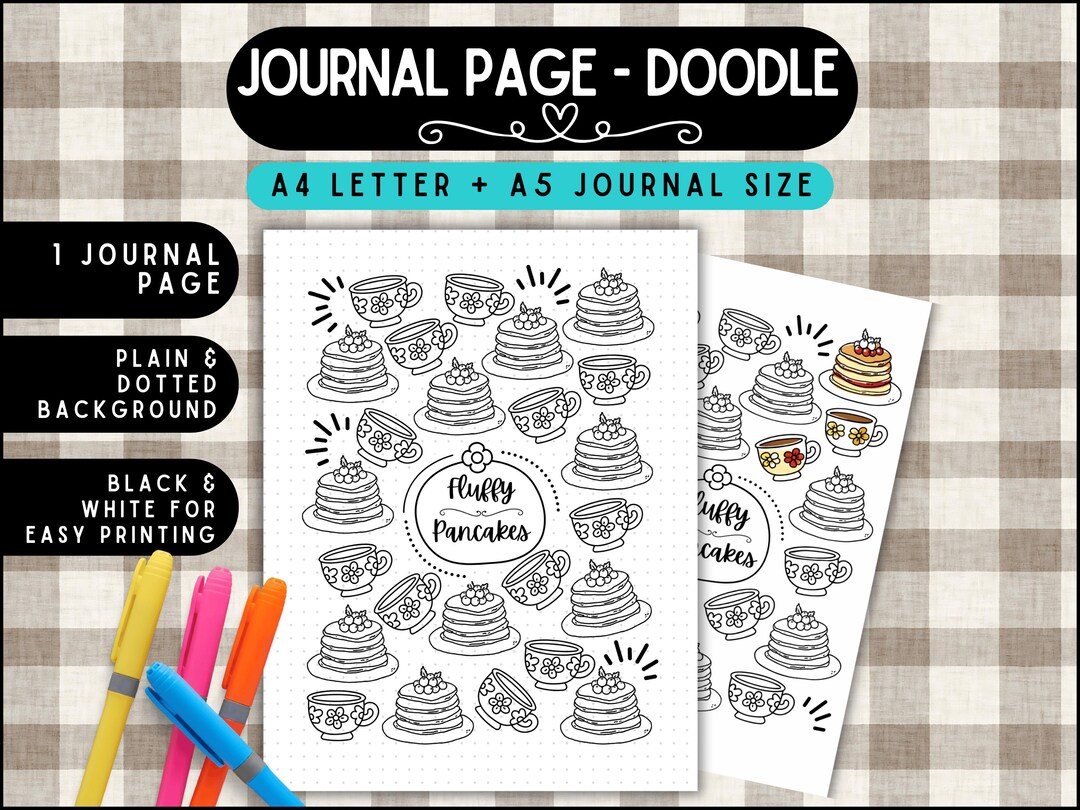 Pancakes Doodle Coloring Page | Printable Food Coloring Sheet for ...