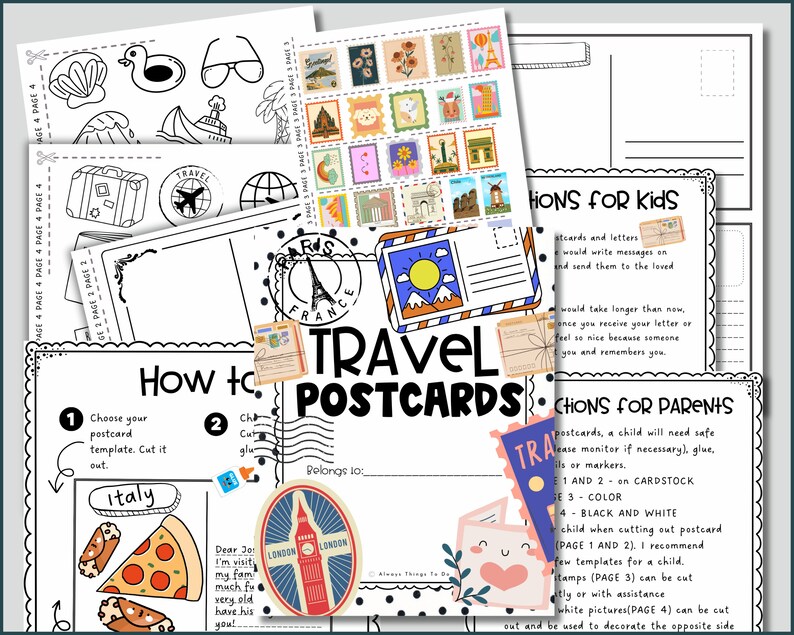 Travel Journal Postcards for Kids Travel Journal Printable Postcard ...