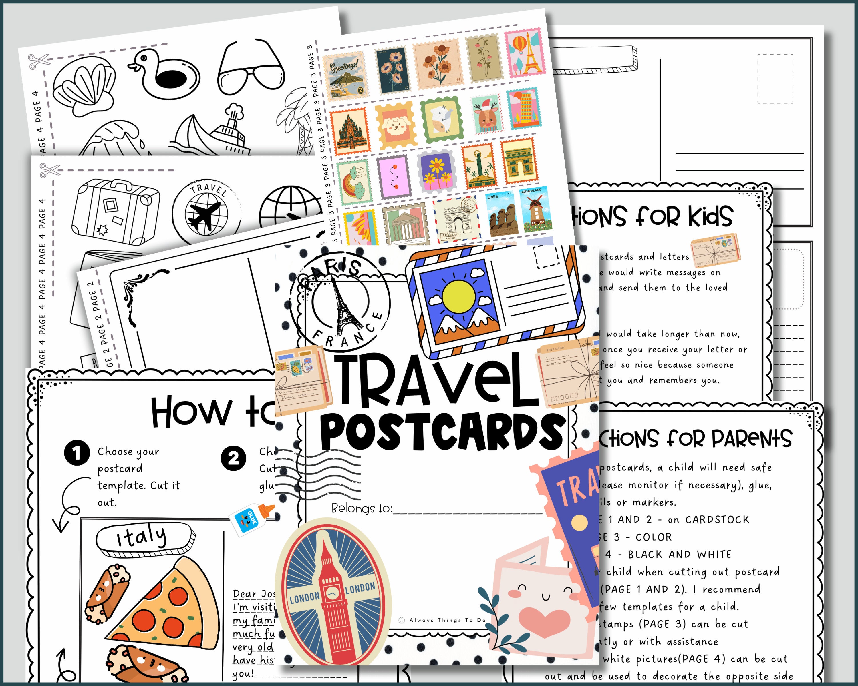 Travel Journal Postcards for Kids Travel Journal Printable Postcard ...