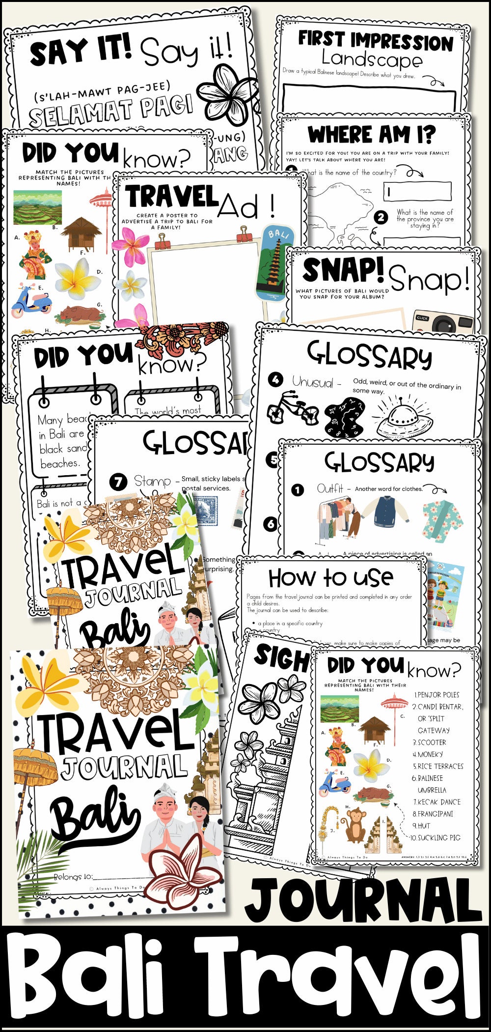 Travel Journal Kids Bali Kids Bali Travel Journal for Bali Kids Travel ...