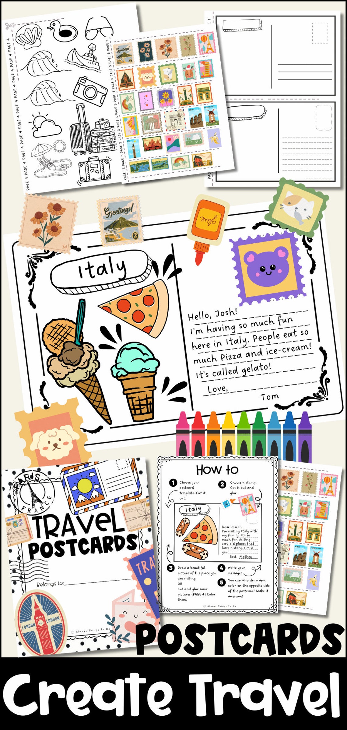 Travel Journal Postcards for Kids Travel Journal Printable Postcard ...