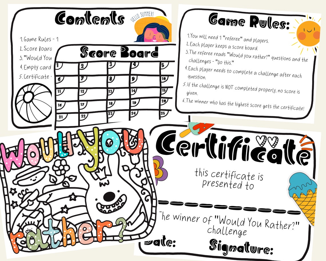 Would You Rather Games for Kids Would You Rather Game Kids Summer Game ...