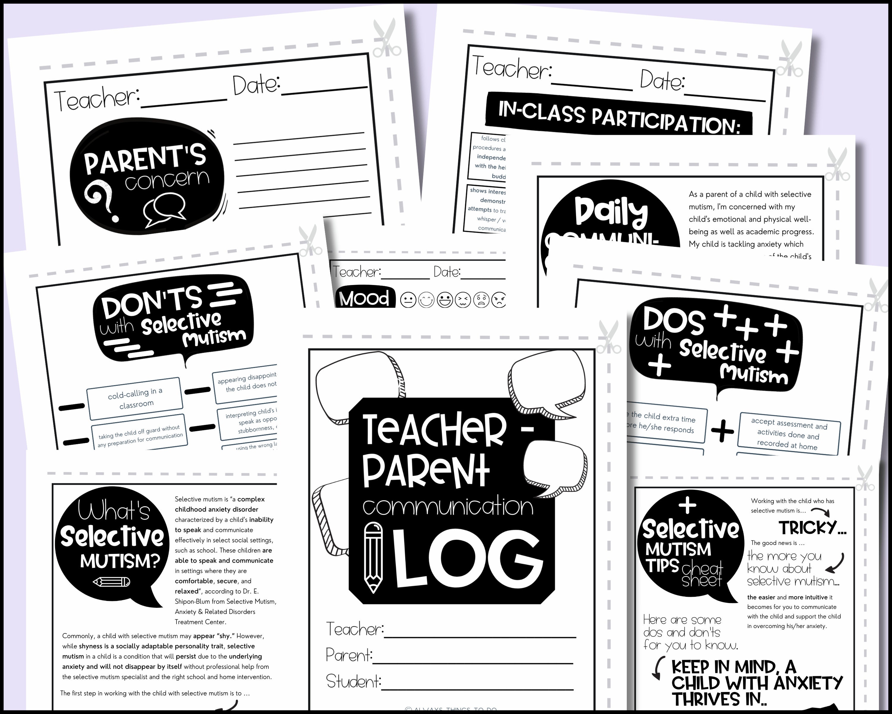 Selective Mutism Parent Teacher Communication Log Selective Mutism ...