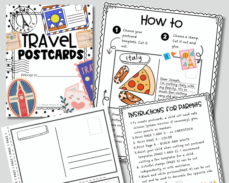 Travel Journal Postcards for Kids Travel Journal Printable Postcard ...