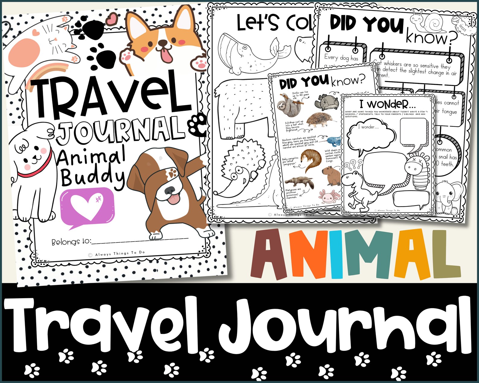 Kids Travel Journal Animal Travel Journal Animal for Kids Vacation Book ...