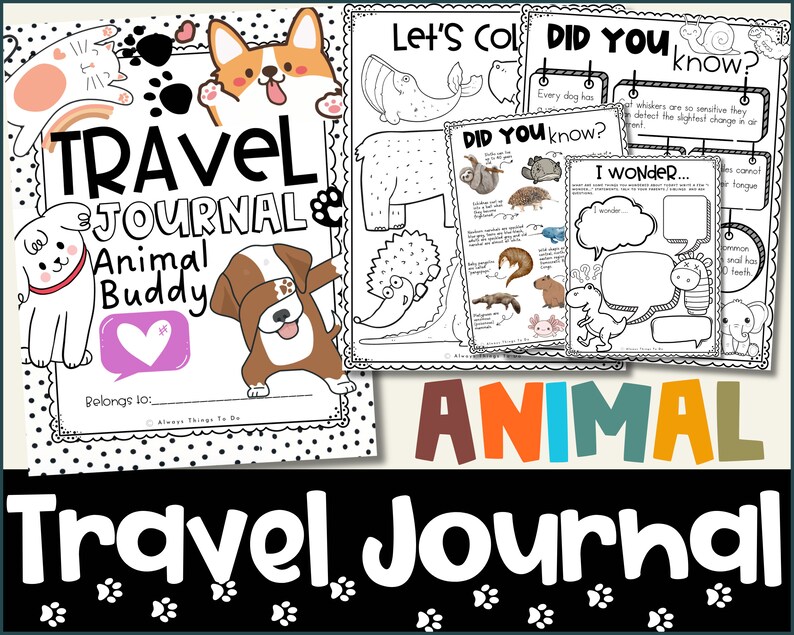 Kids Travel Journal Animal Travel Journal Animal for Kids Vacation Book ...