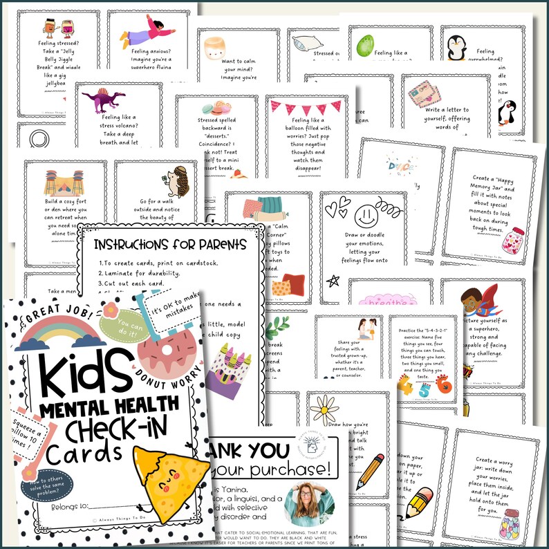 Kids Mental Health Check in Cards Classroom Anxiety Motivational Card ...