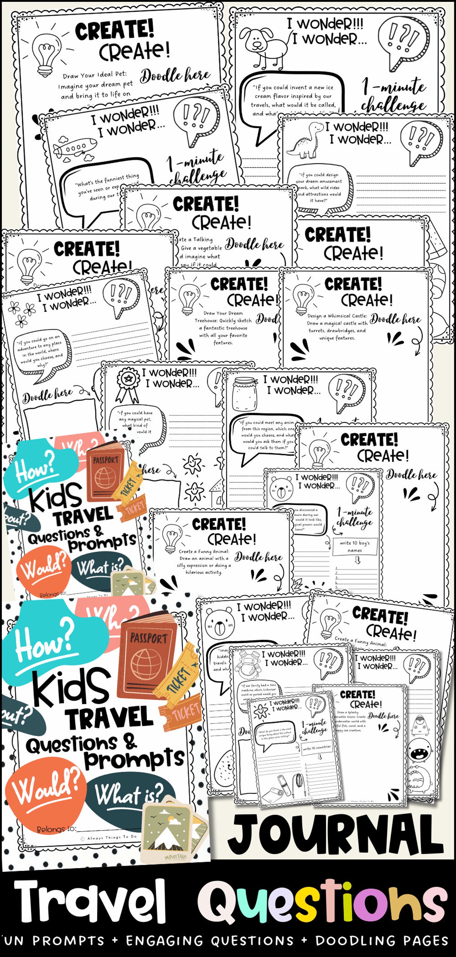 Kids Travel Journal A5 Questions Prompts for Writing Coloring Travel ...