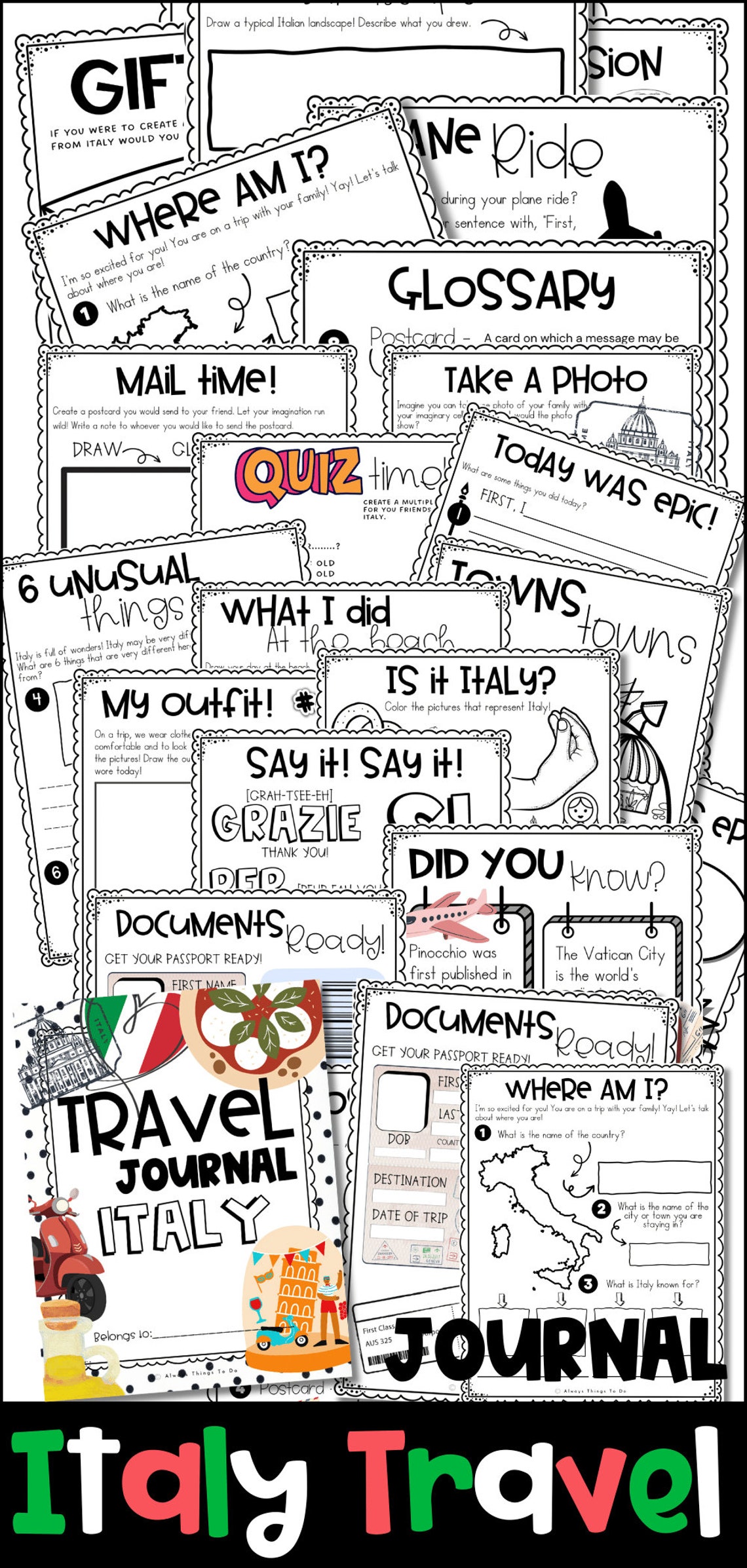 Travel Journal for Italy Travel Journal for Kids Travel Journal ...