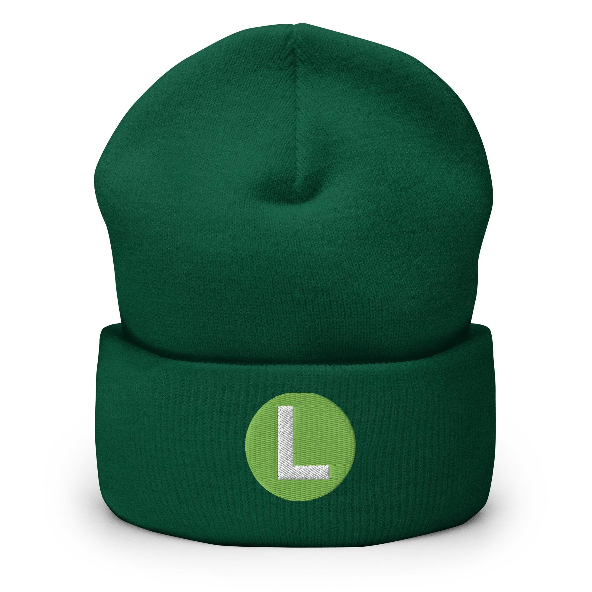 Luigi L Logo Mario Inspired Cuffed Beanie, Hat, Multiple Colors, Letter ...