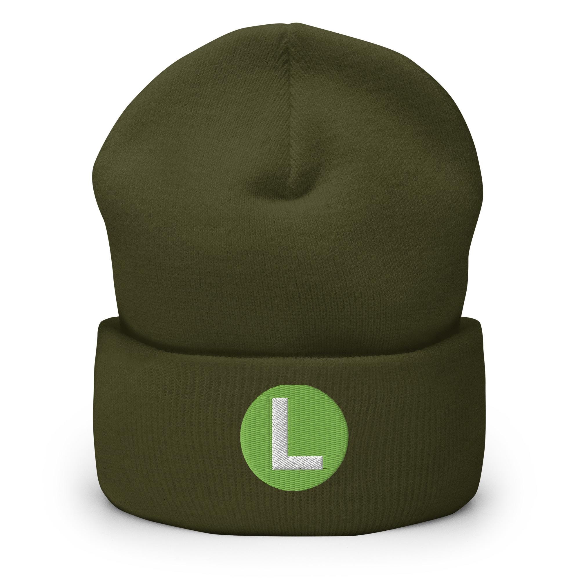 Luigi L Logo Mario Inspired Cuffed Beanie, Hat, Multiple Colors, Letter ...