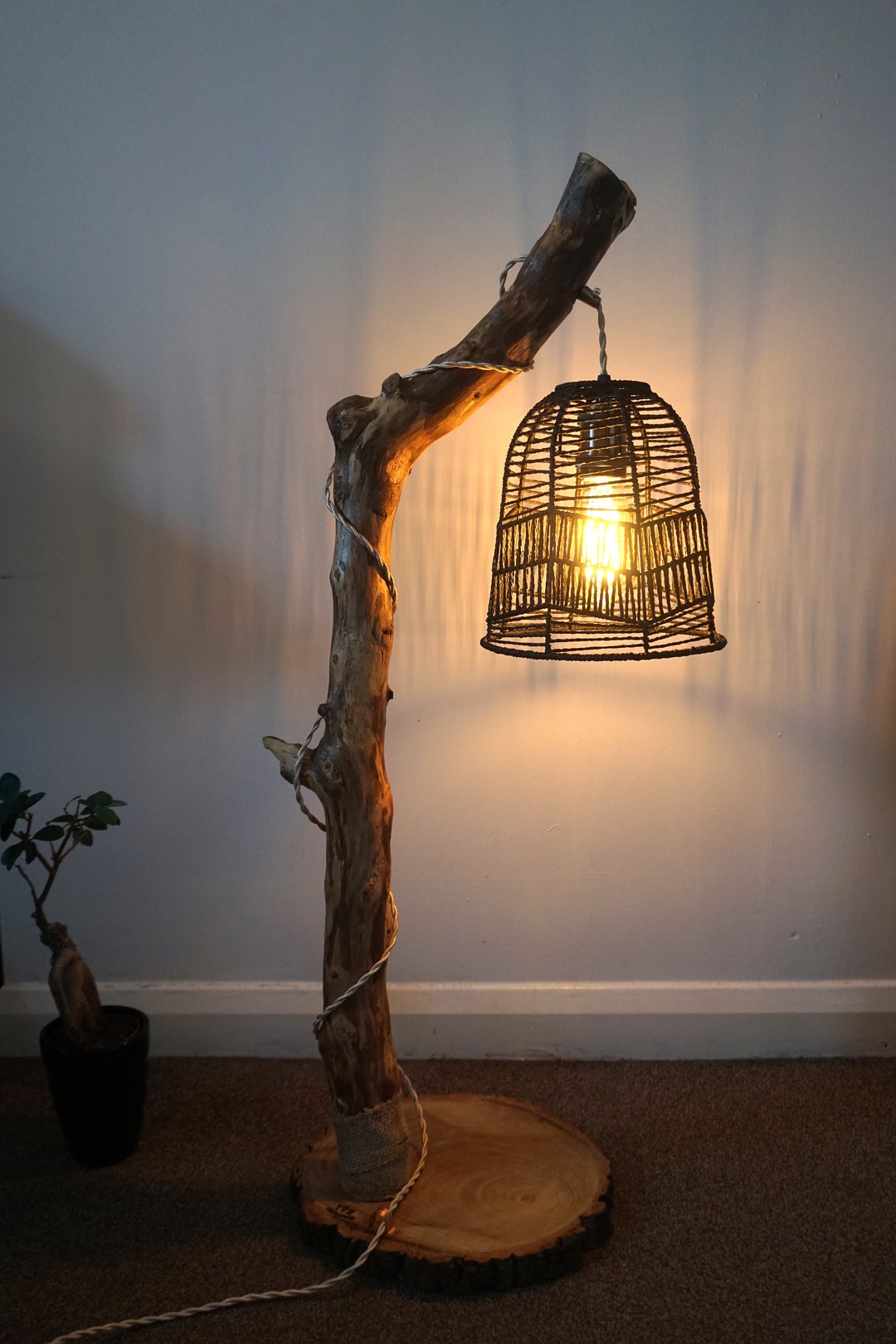 Rustic Wooden Floor Lamp, Large Rustic Light Made of Tree Branch ...