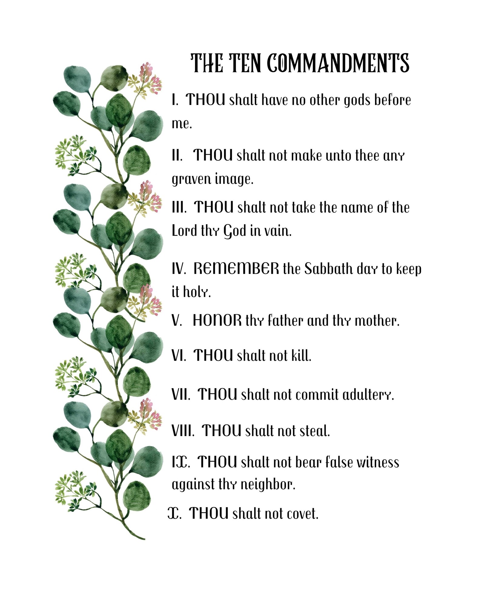 Ten Commandments Wall Art Exodus 20 Bible Verse Print Etsy