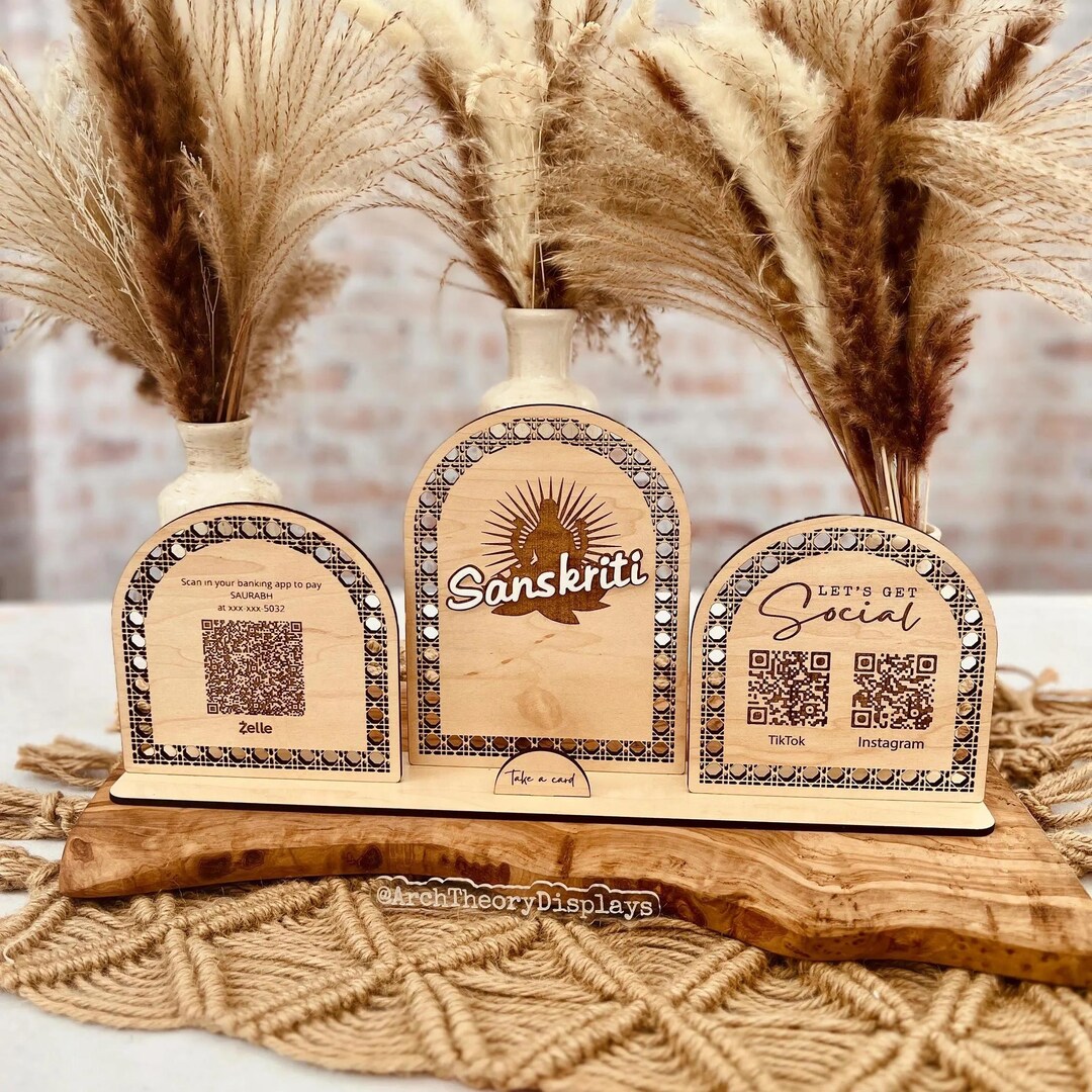 Custom Branded Business Card Holder Triple Arch Logo Display & QR Code ...