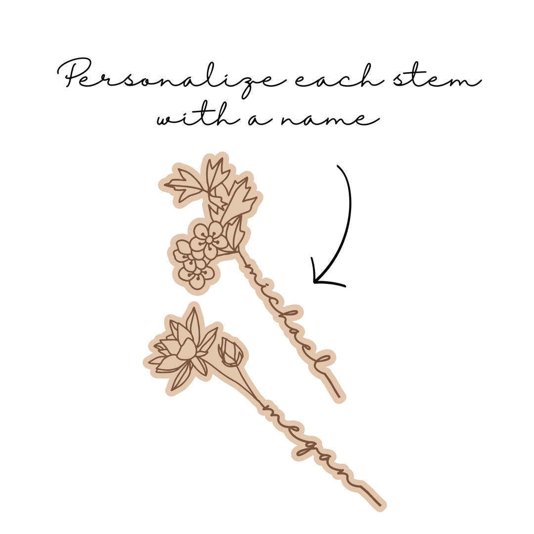 Personalized Name Birth Flower Stem Wooden Flower Bouquet Bud Vase ...