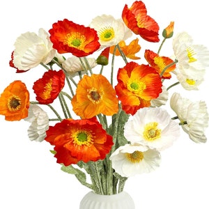 Set of 6, Artificial Poppy Silk Flowers, 23", Silk Flowers, Orange Red ...