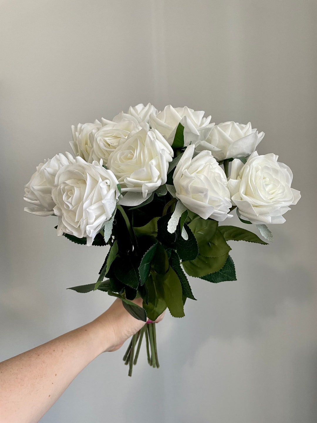 Set of 10 Stems, Silk White Rose Stems, Real Touch, Artificial Rose ...