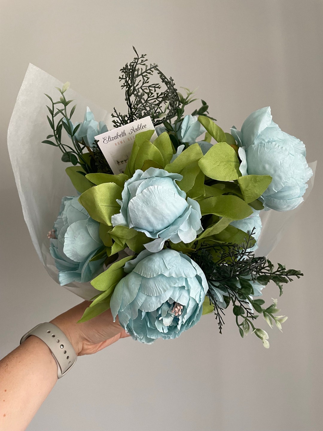 Baby Blue Peony Bouquet, Silk Flowers, Artificial Flowers, Bridal ...
