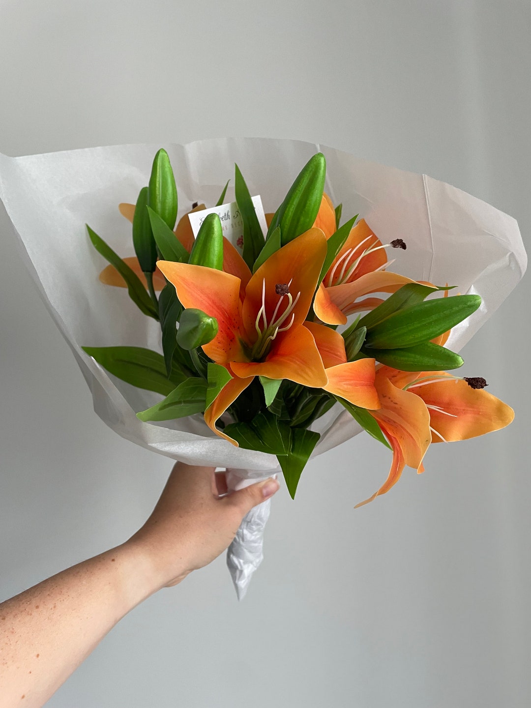 Set of 5 Stems, Artificial Tiger Lily Stems, Orange Tiger Lily Flowers ...