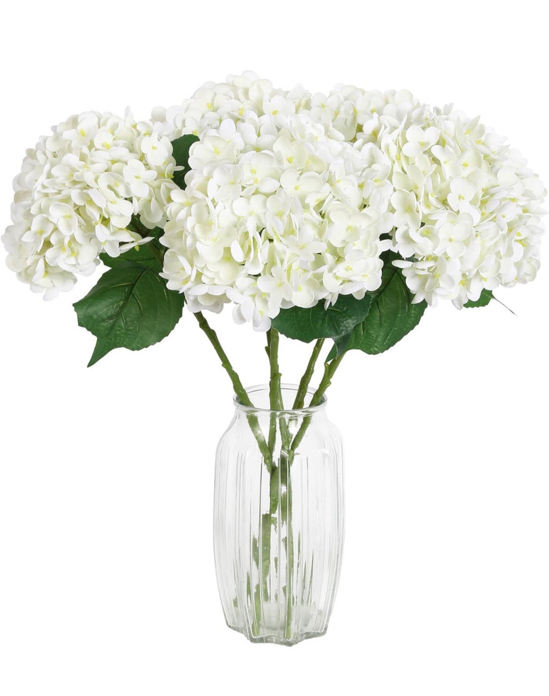Set of 4 Stems, Artificial Hydrangea Stem, 21", Real Touch White ...