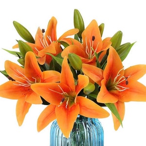 Set of 5 Stems, Artificial Tiger Lily Stems, Orange Tiger Lily Flowers ...
