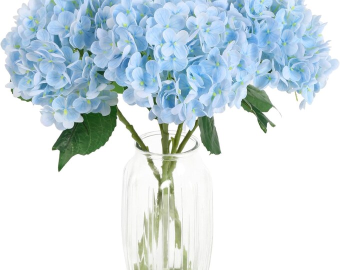 Set of 4 Stems, Artificial Hydrangea Stem, 21", Real Touch Blue ...