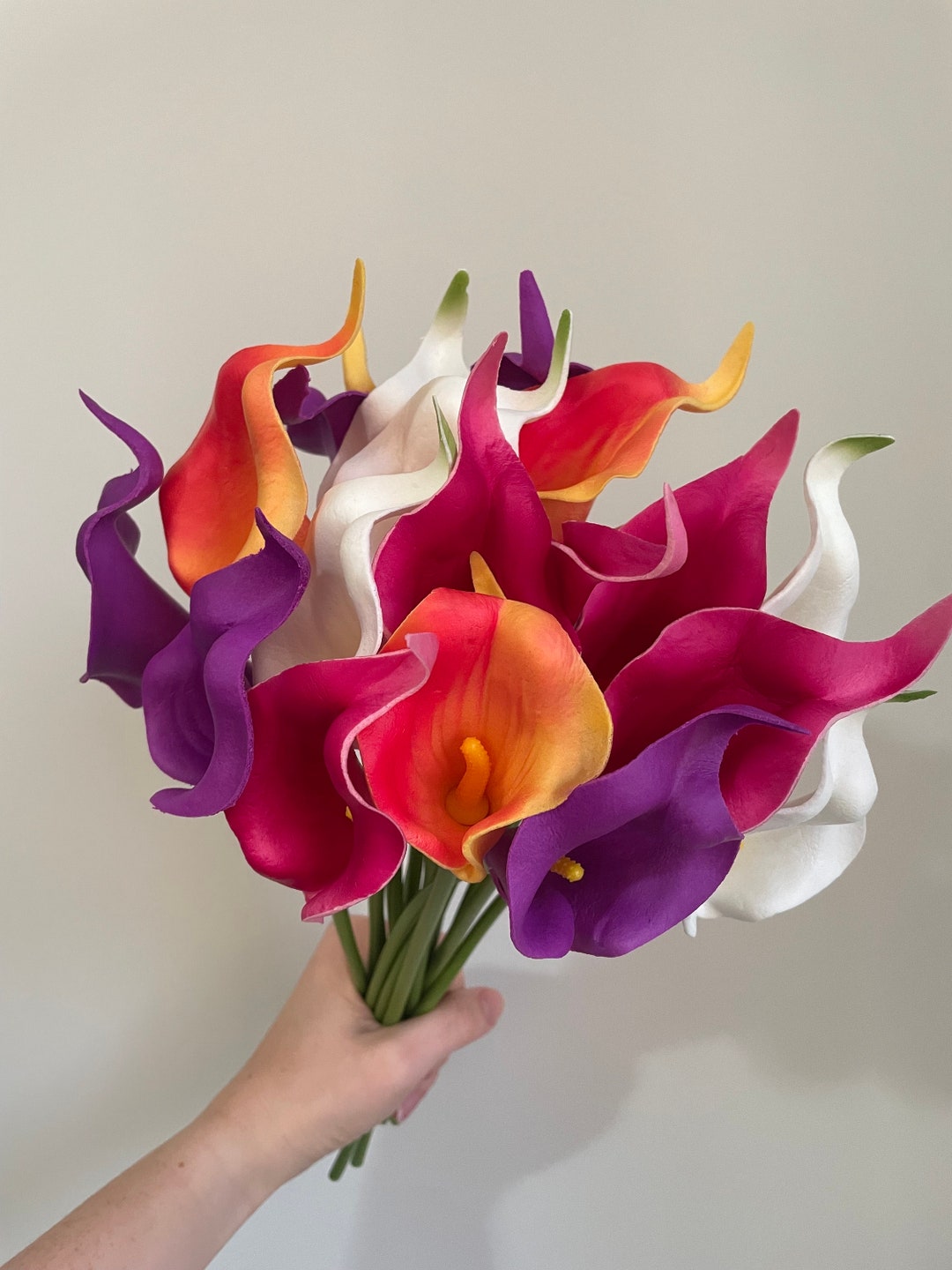 Set of 20 Stems, Multi-color Real Touch Calla Lilies, Purple Pink ...
