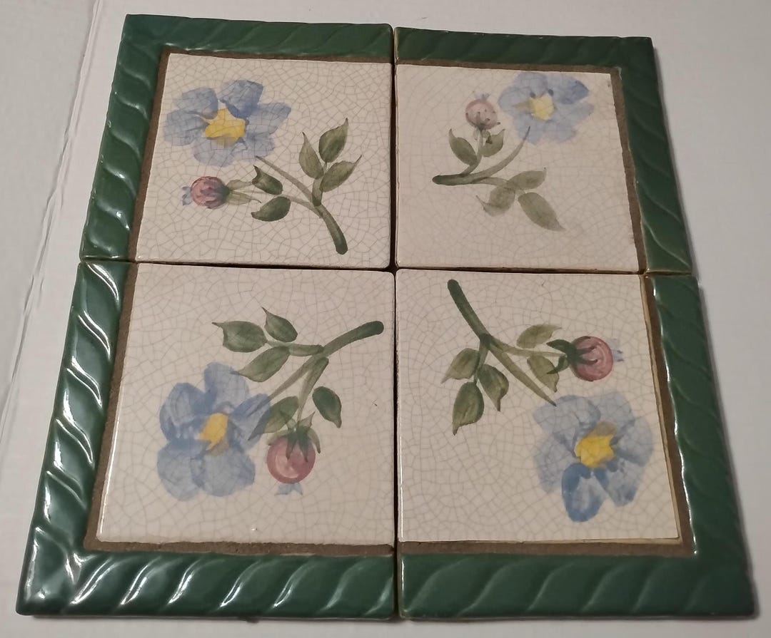 RARE Rowe Pottery Factory Sample? 4 Piece Mosaic Floral Spray 4 Piece ...