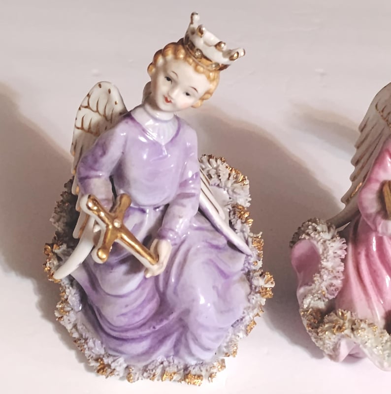 Vintage Lot of 3 Porcelain Ardalt Spaghetti Trim Angel Figurines Book ...