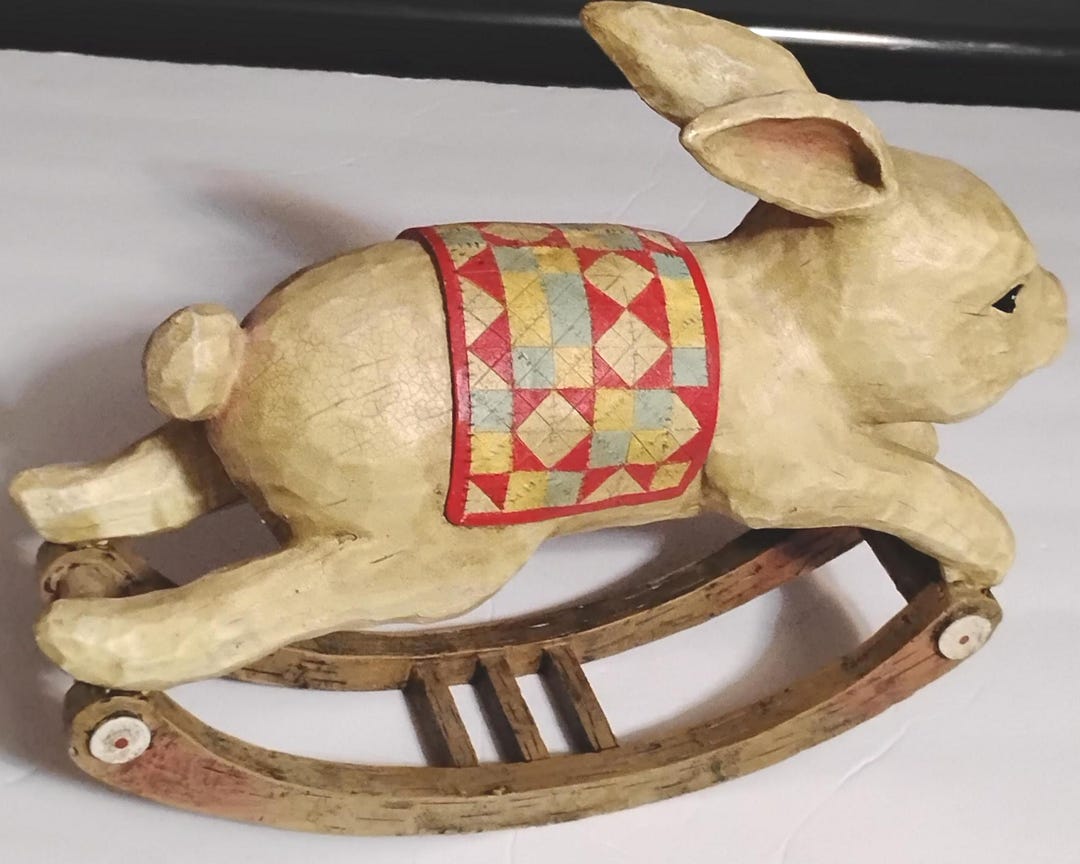 Vintage Folk Art Rocking Bunny Rabbit With Quilt - Etsy