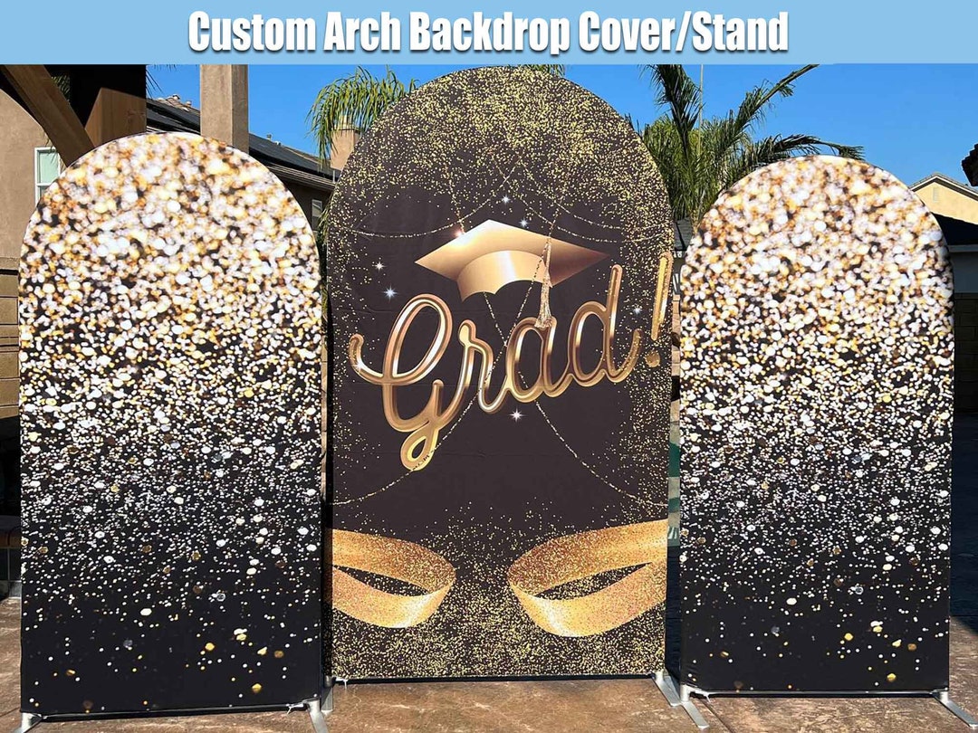 Graduation Arch Backdrop Class of 2024 Cover Stand Frame Black Gold ...