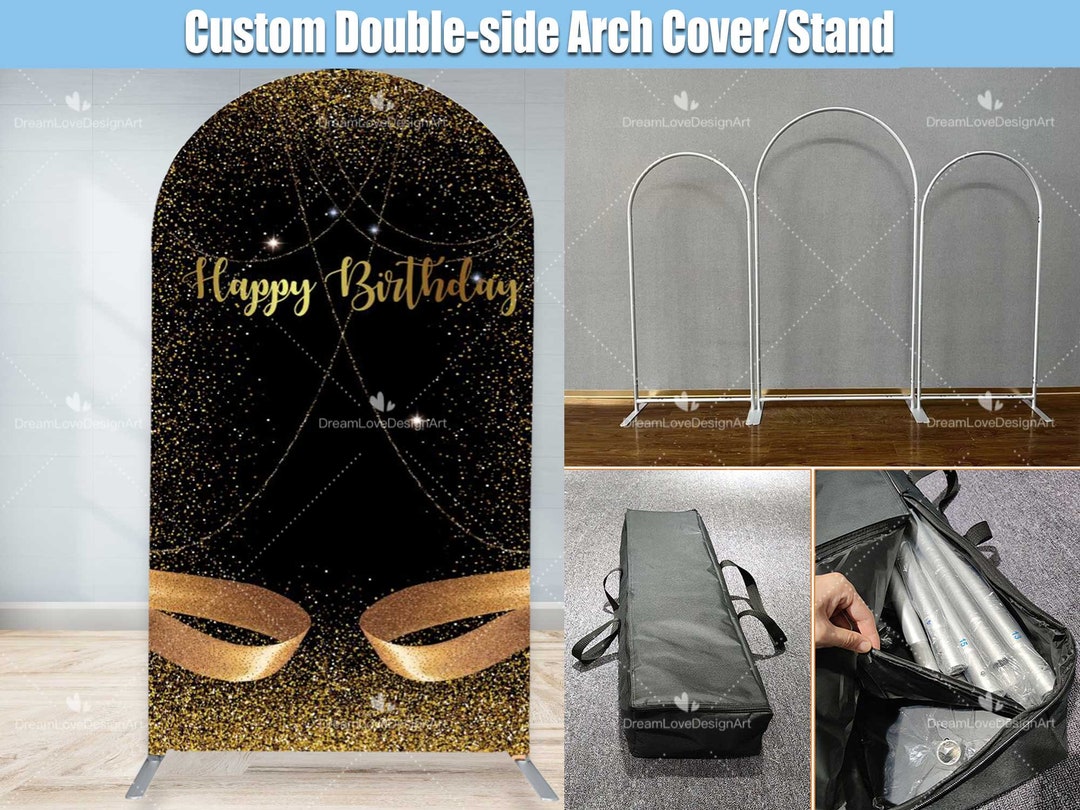 Arch Backdrop Gold and Black Happy Birthday Party Arch Stand Frame Man ...