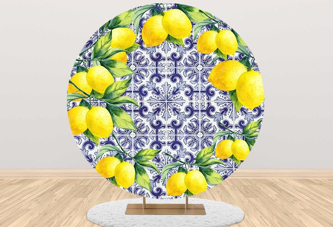 Lemon Round Backdrop Cover Main Squeeze Mediterranean Bridal Shower ...
