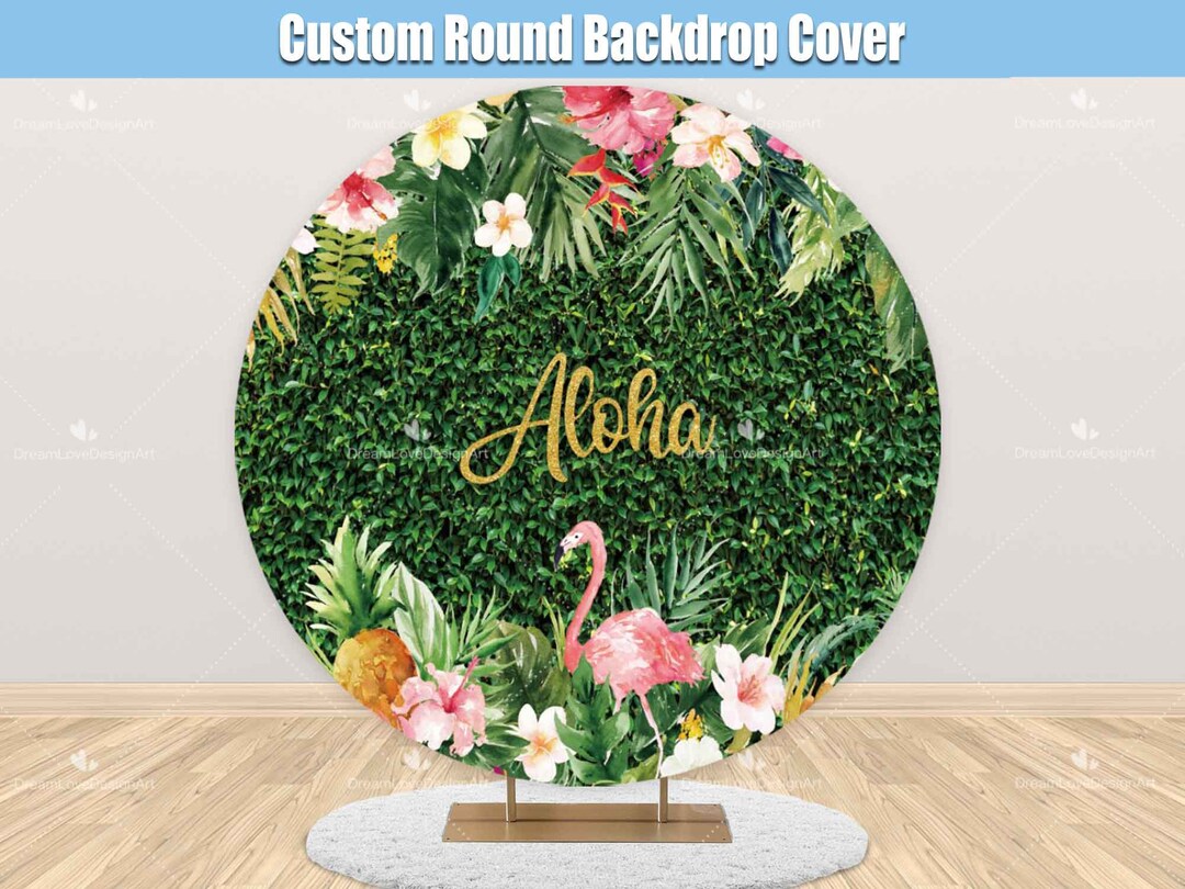Aloha Round Backdrop Summer Tropical Birthday Pool Party Backdrop Luau ...