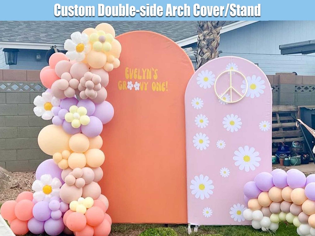 Daisy Groovy Birthday Arch Backdrop Double-sided Cover Custom Pink Baby ...
