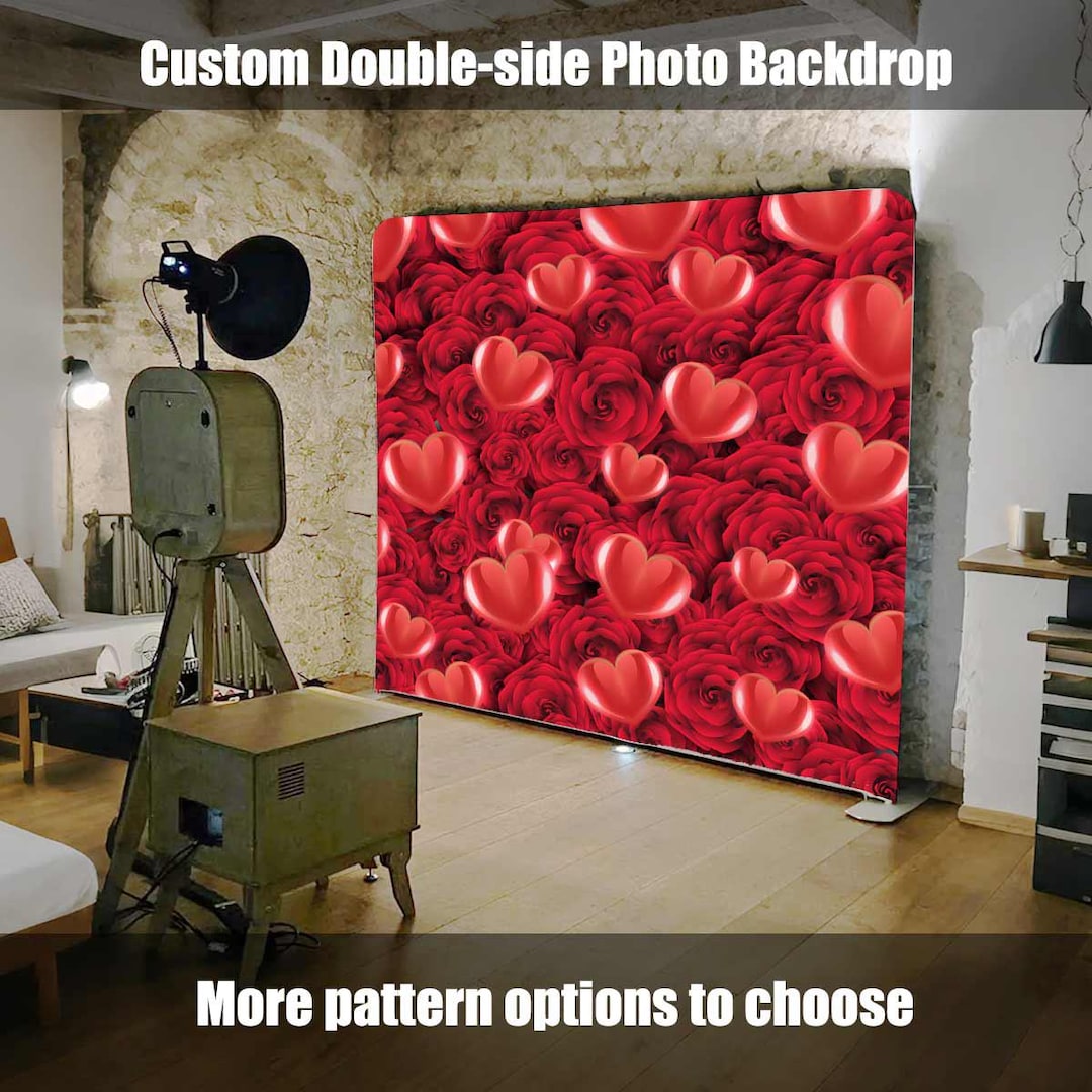 Photo Booth Backdrop Cover Stand Red Rose Hearts Square Wall Party 360 ...