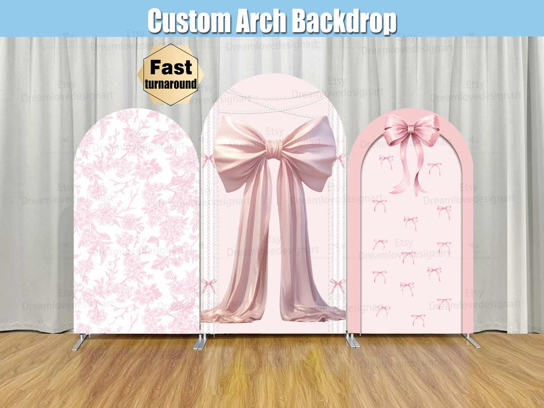 Pink Bow Arch Backdrop Cover Stand Toile Bridal Coquette Baby Bridal Shower Girl Party Custom ...