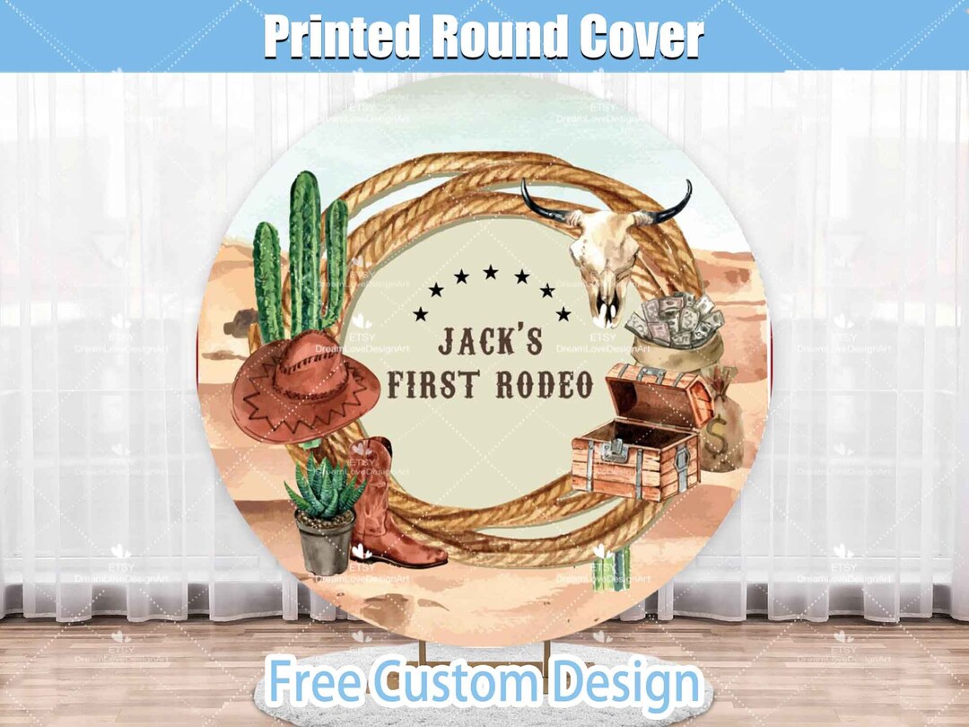 First Rodeo Round Backdrop Cover Western Cowboy Baby Boy 1st Birthday ...