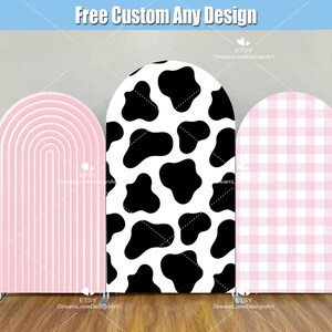 Cow Pattern Arch Backdrop Cover Stand Pink Checkered Checker Ripples ...