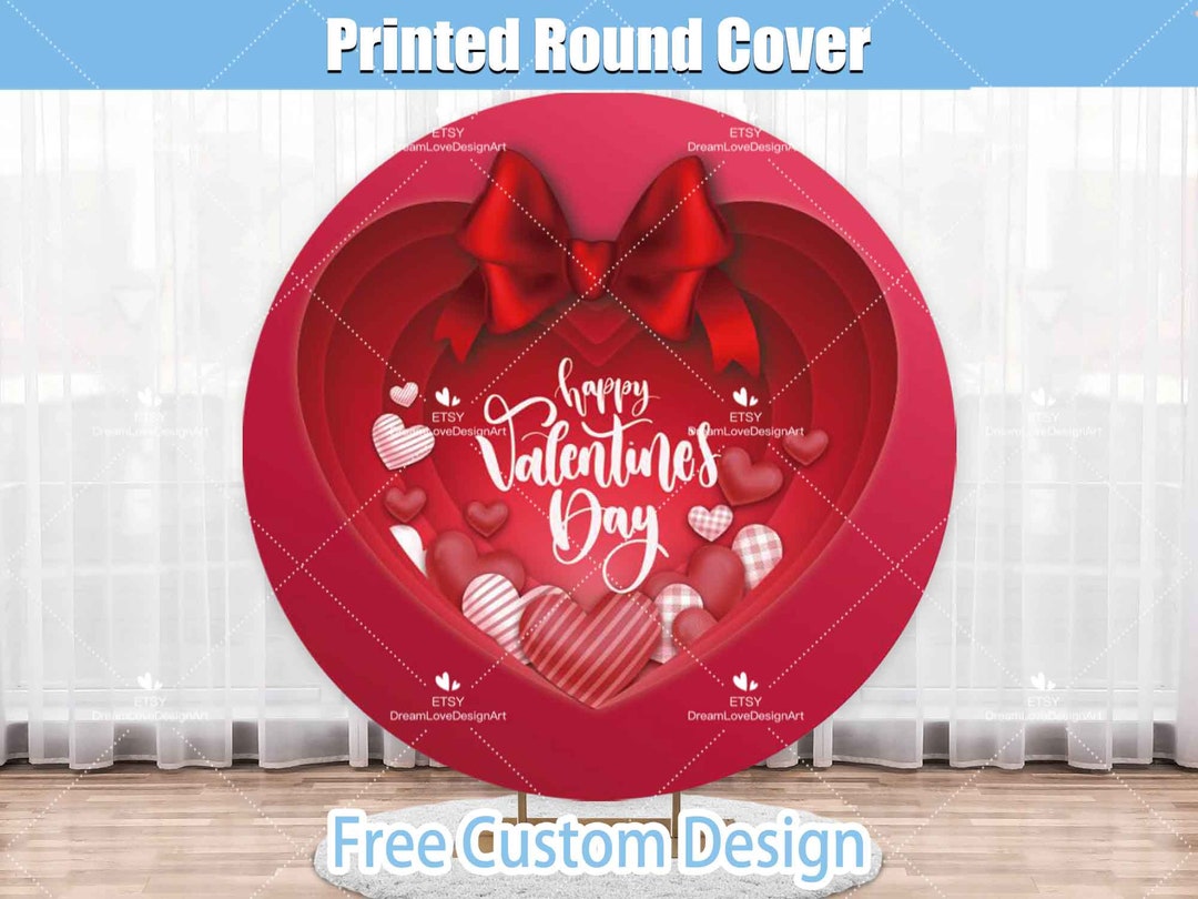 Happy Valentine's Day Round Backdrop Cover Red Heart Romantic Custom ...