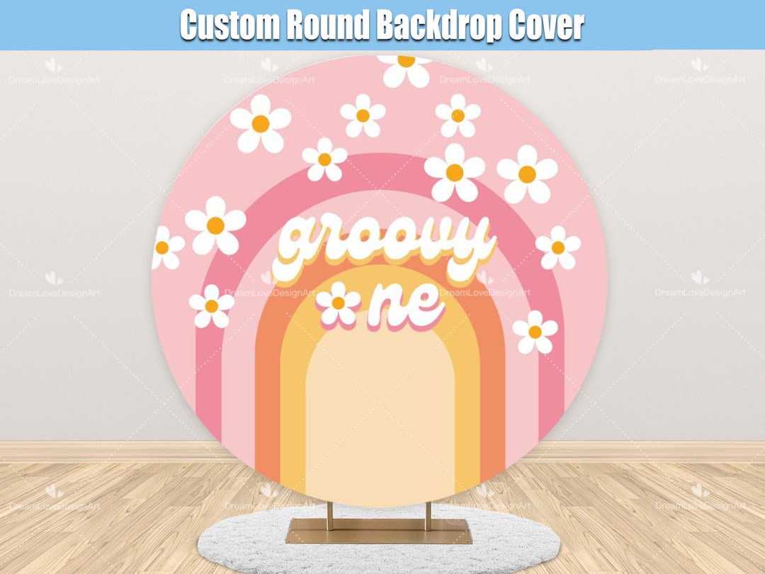 Groovy One Birthday Round Backdrop Cover Daisy Two Retro Hippie 1970s ...