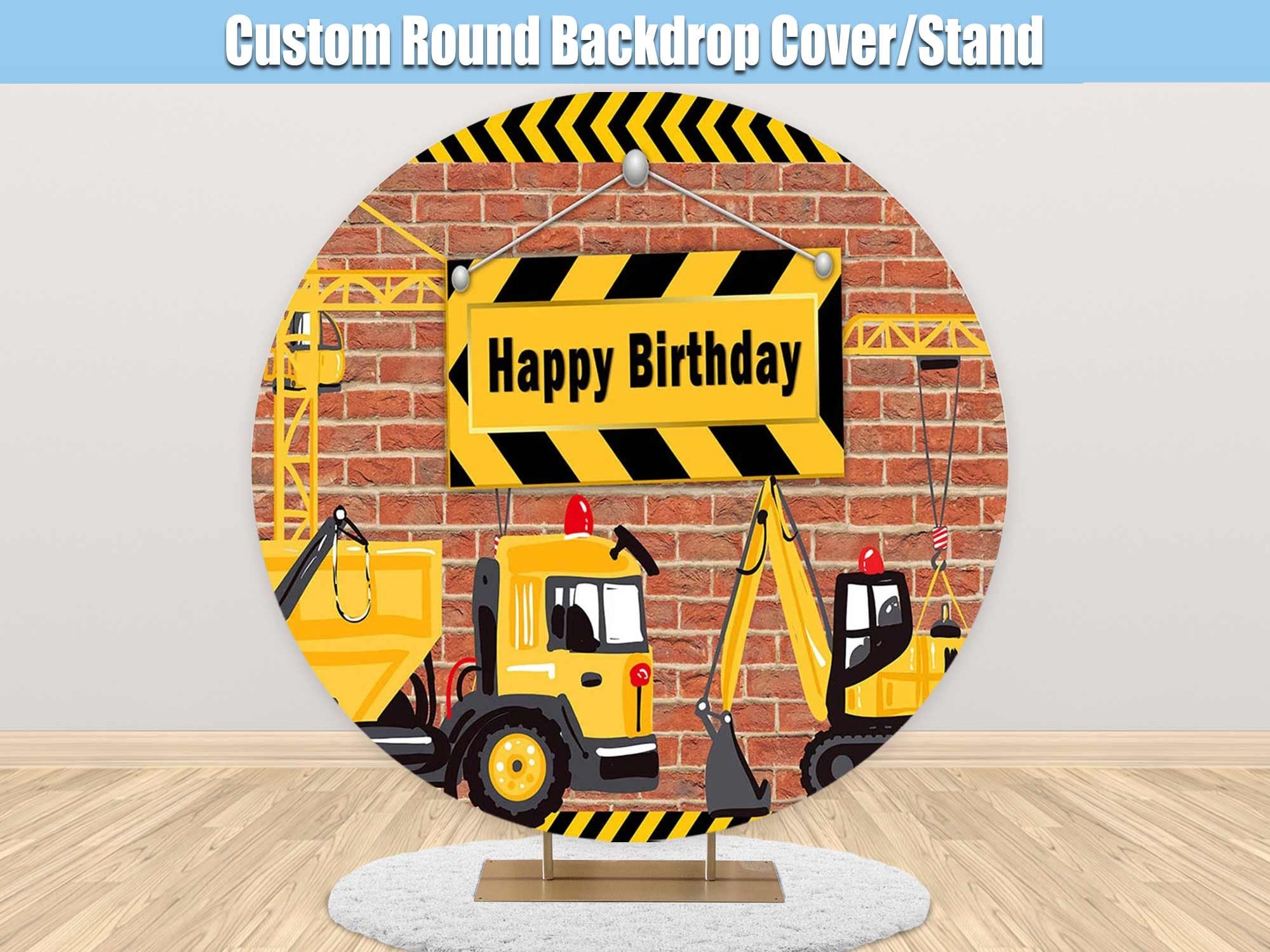 Construction Birthday Round Backdrop Cover Kids Baby Boy 1st - Etsy