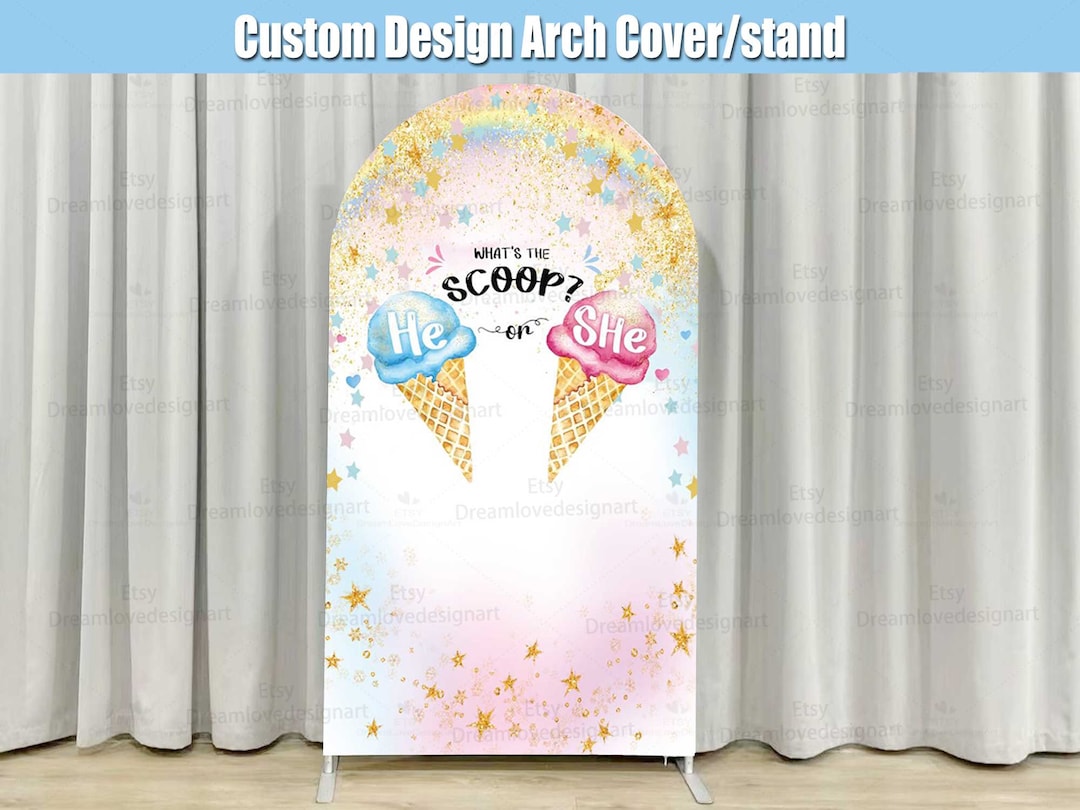 What's the Scoop Gender Reveal Arch Backdrop Cover Stand Ice Cream Baby ...